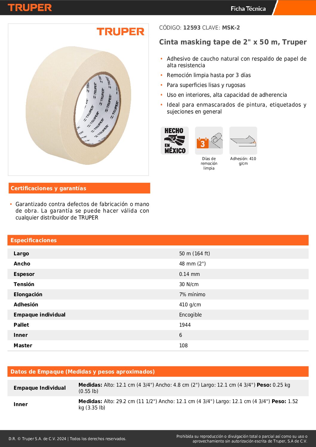 CINTA MASKING 2" TRUPER COD 12593 - Soldaduras Coatza