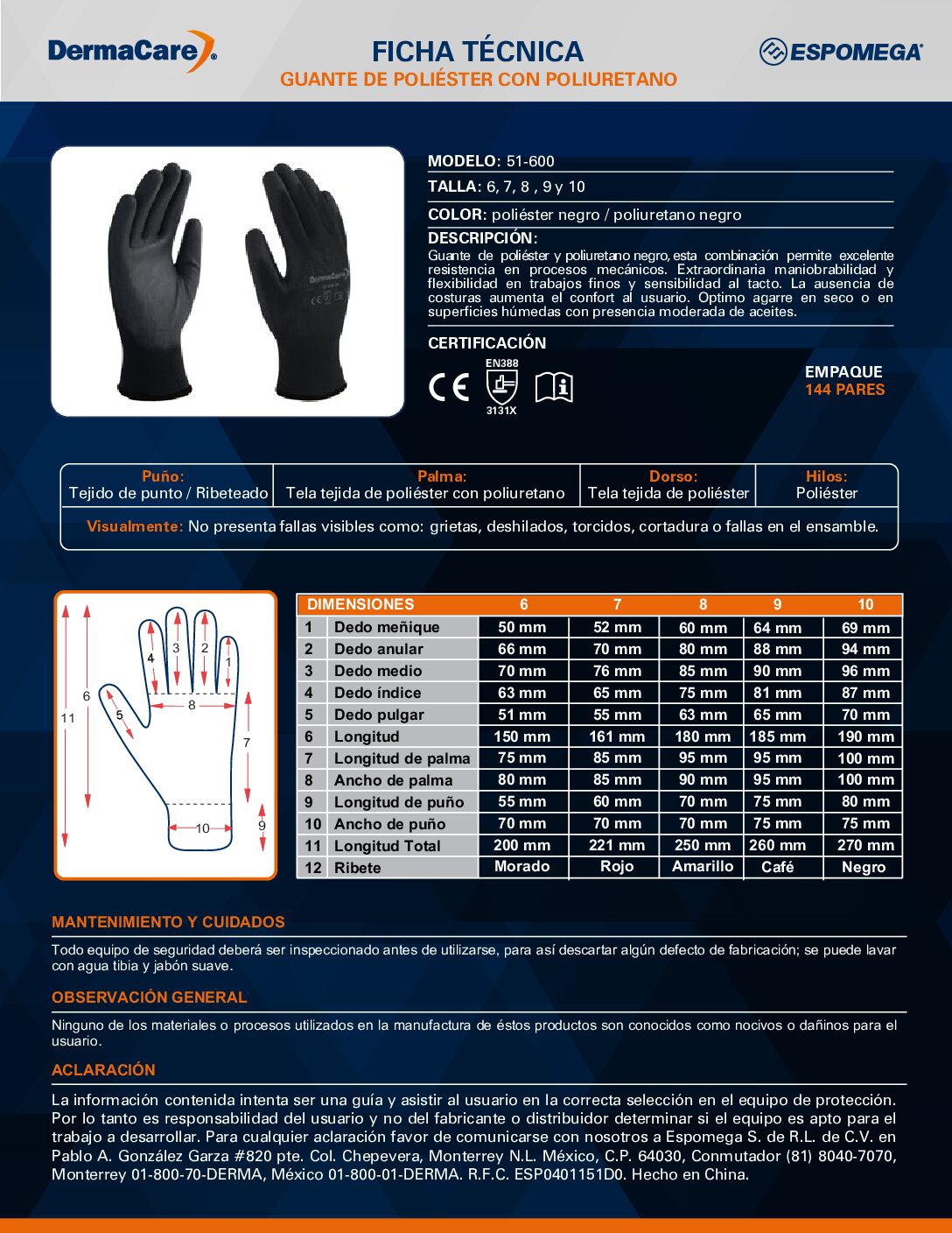 51-600 GUANTE POLIESTER NEGRO C/PAL POLIU - Soldaduras Coatza
